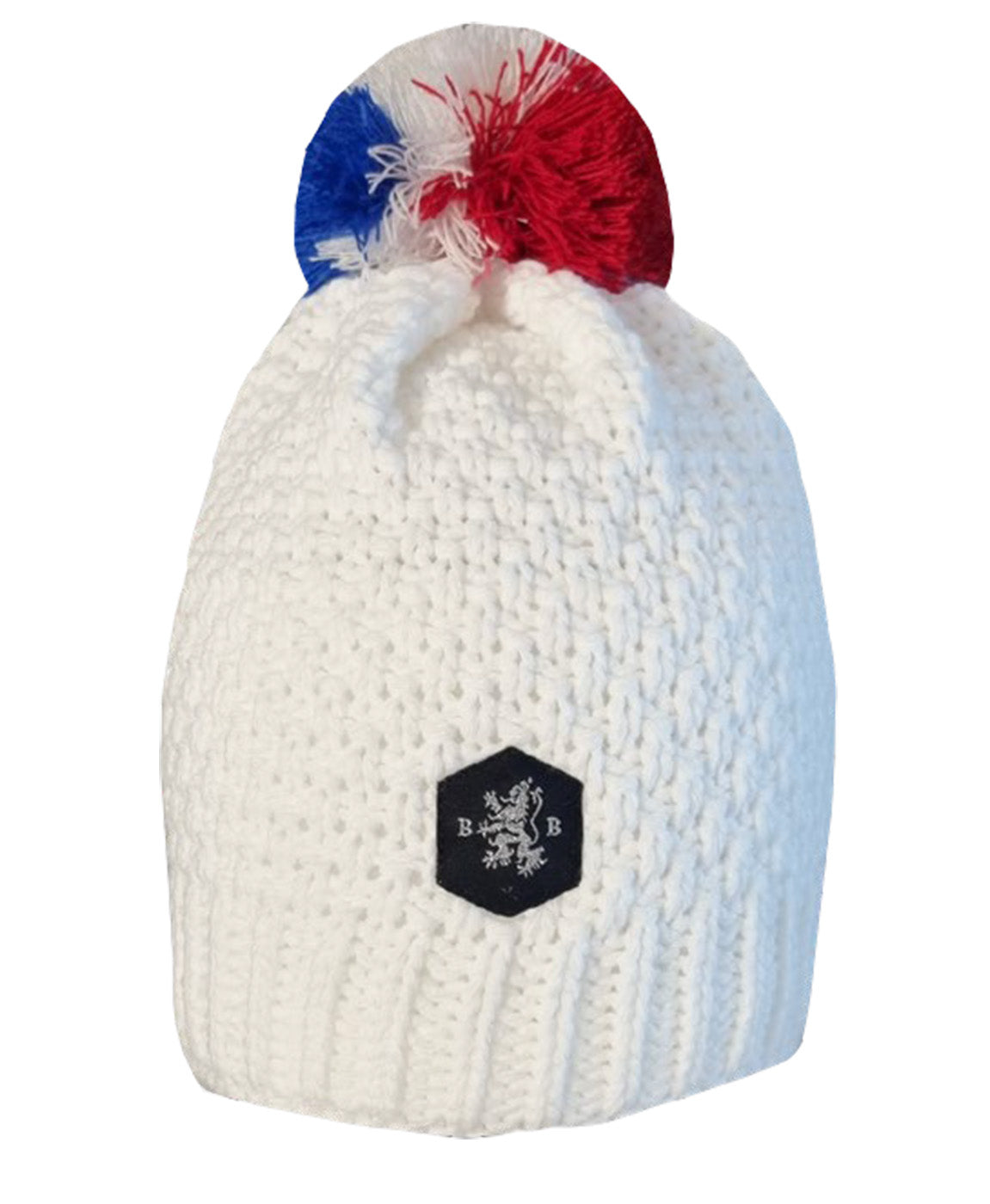 Bonnet coloris Blanc pompon Tricolore - ref. ASKI - marque BLANC BONNE